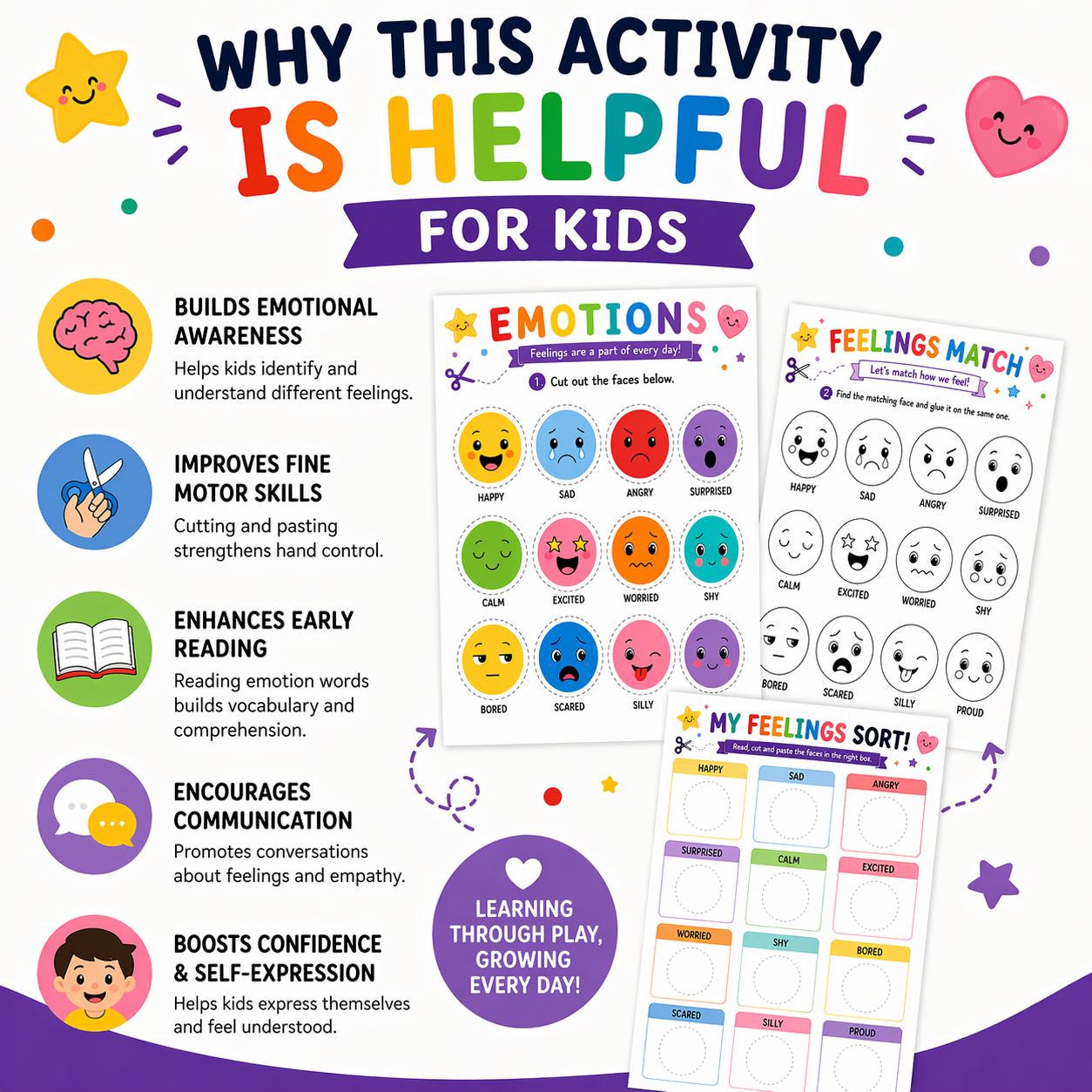 Emotions Activity for Kids | Feelings Matching Game + Cut and Paste ...