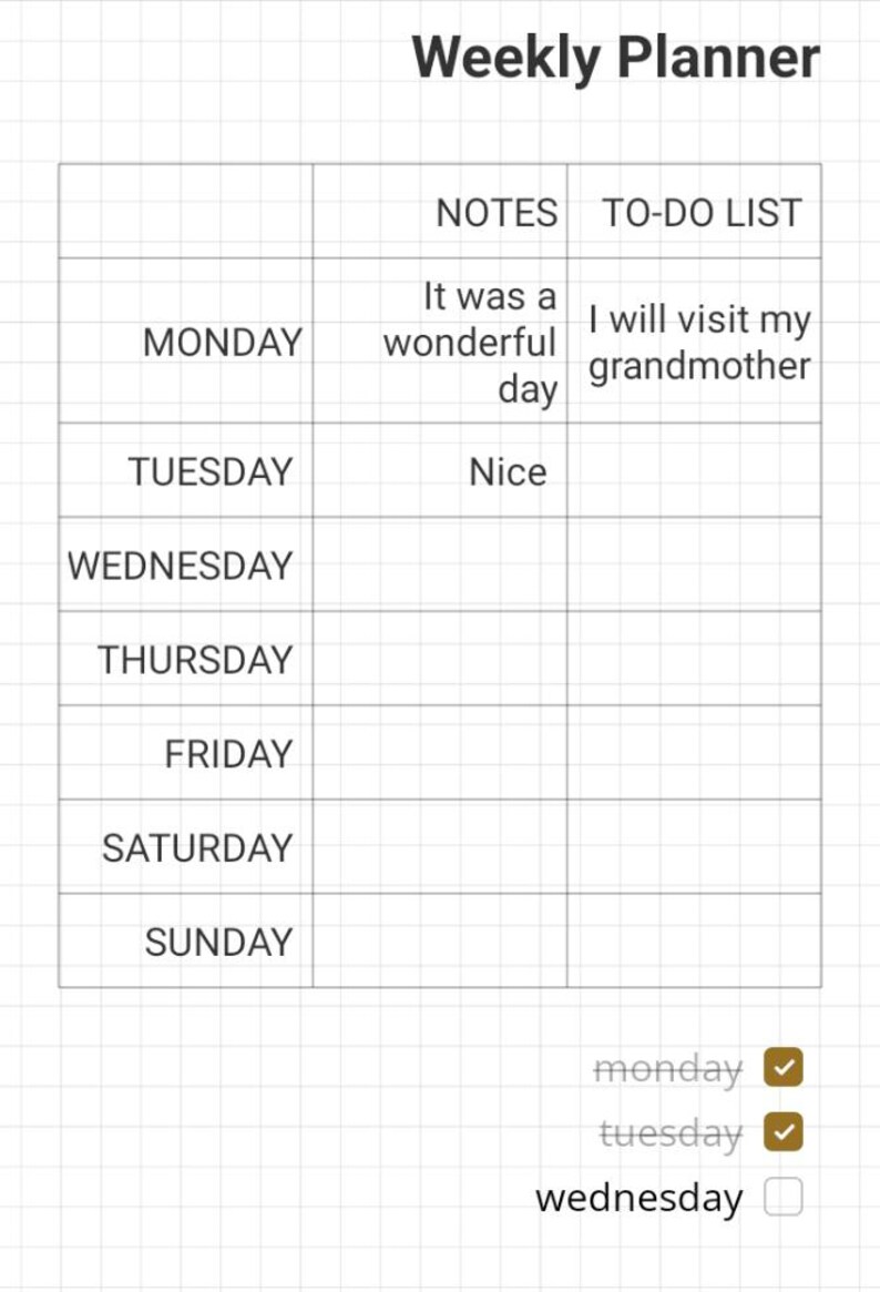 Weekly Planner PDF Minimalist Printable To-do List and Notes Instant ...