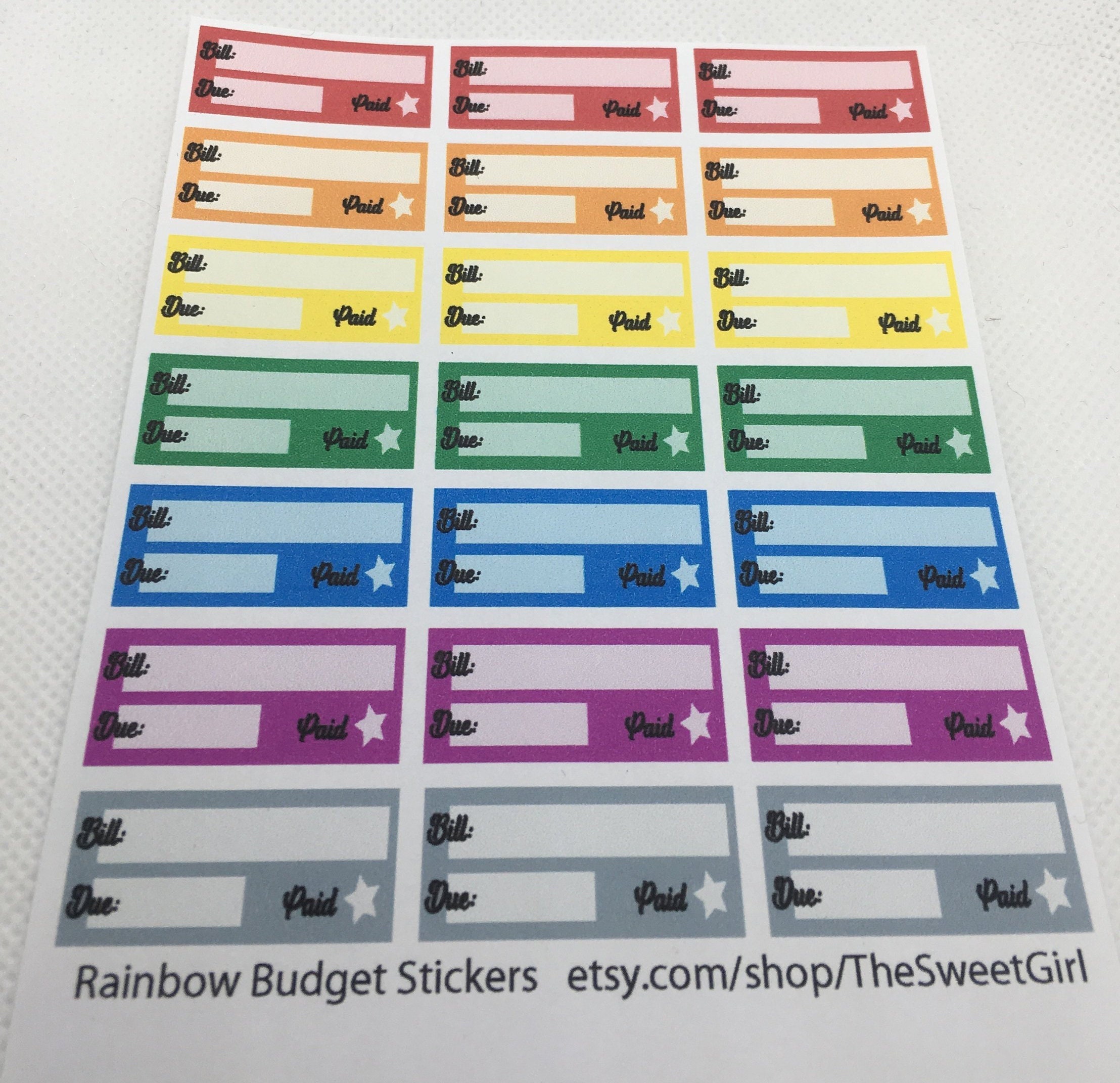 Happy Planner Budget Stickers Primary Rainbow Colors Print and Cut SVG ...