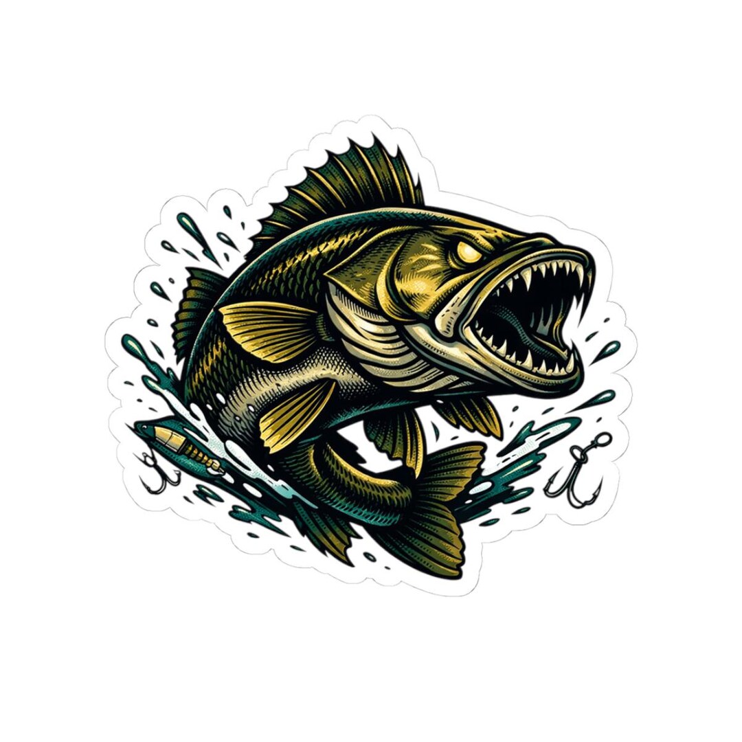 Angry Walleye Fish Kiss-cut Stickers | Fishing Decal, Water Splash - Etsy