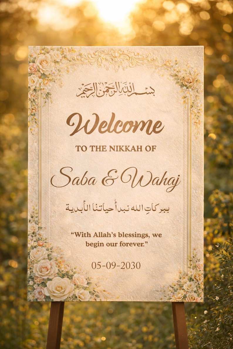 Floral Islamic Wedding Welcome Sign, Editable Nikkah Canva Template ...