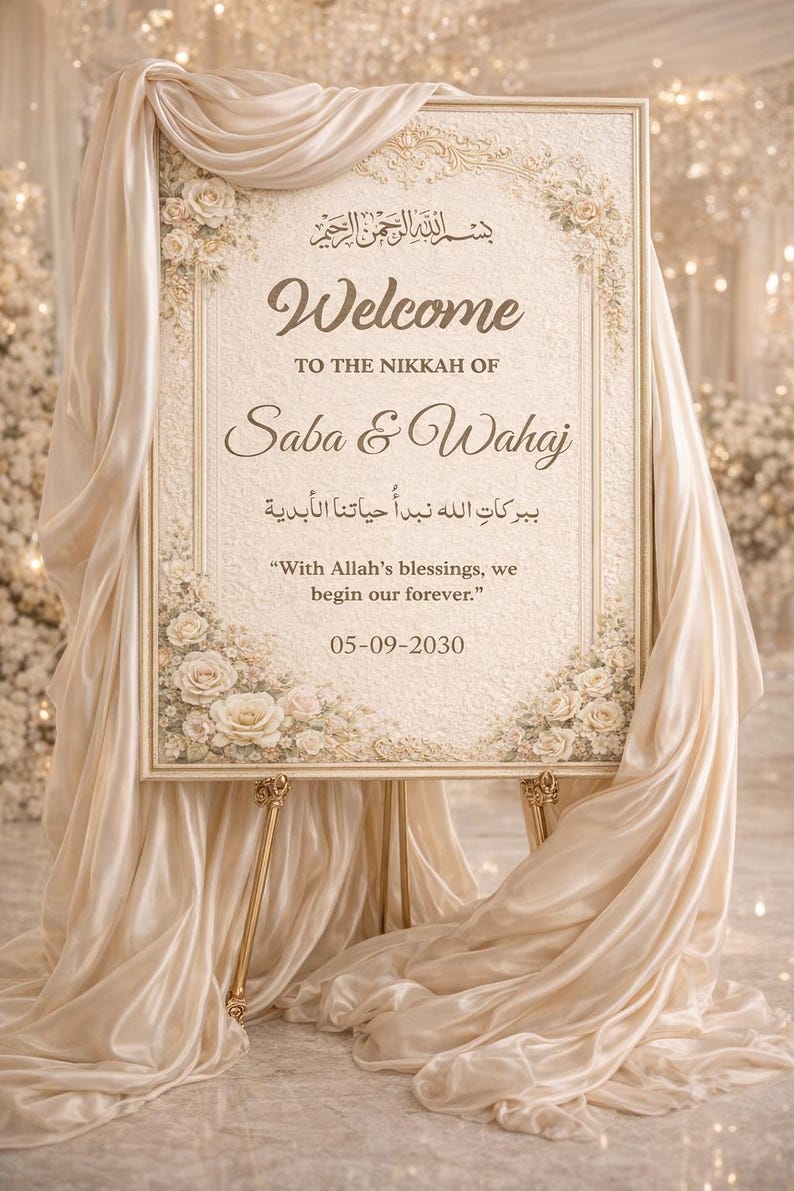 Floral Islamic Wedding Welcome Sign, Editable Nikkah Canva Template ...