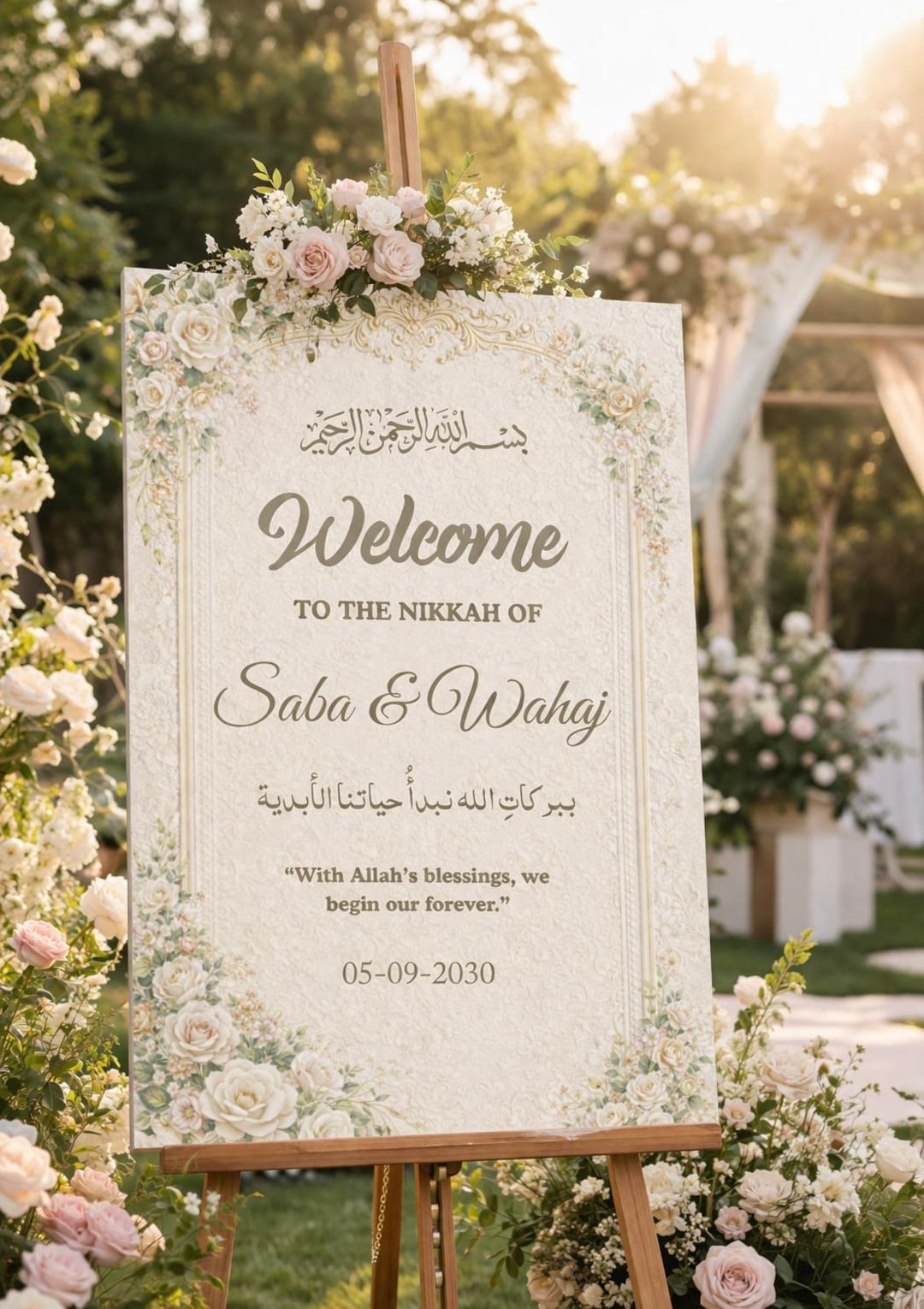 Floral Islamic Wedding Welcome Sign, Editable Nikkah Canva Template ...