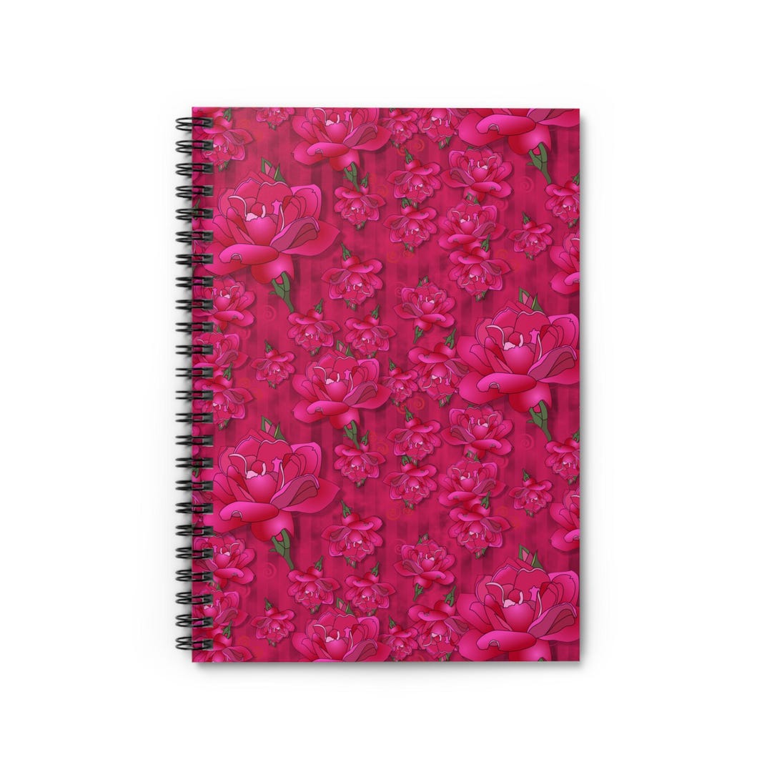 Cartoon Cut Roses Stripes Magenta Pattern Spiral Notebook | Ruled Lined ...
