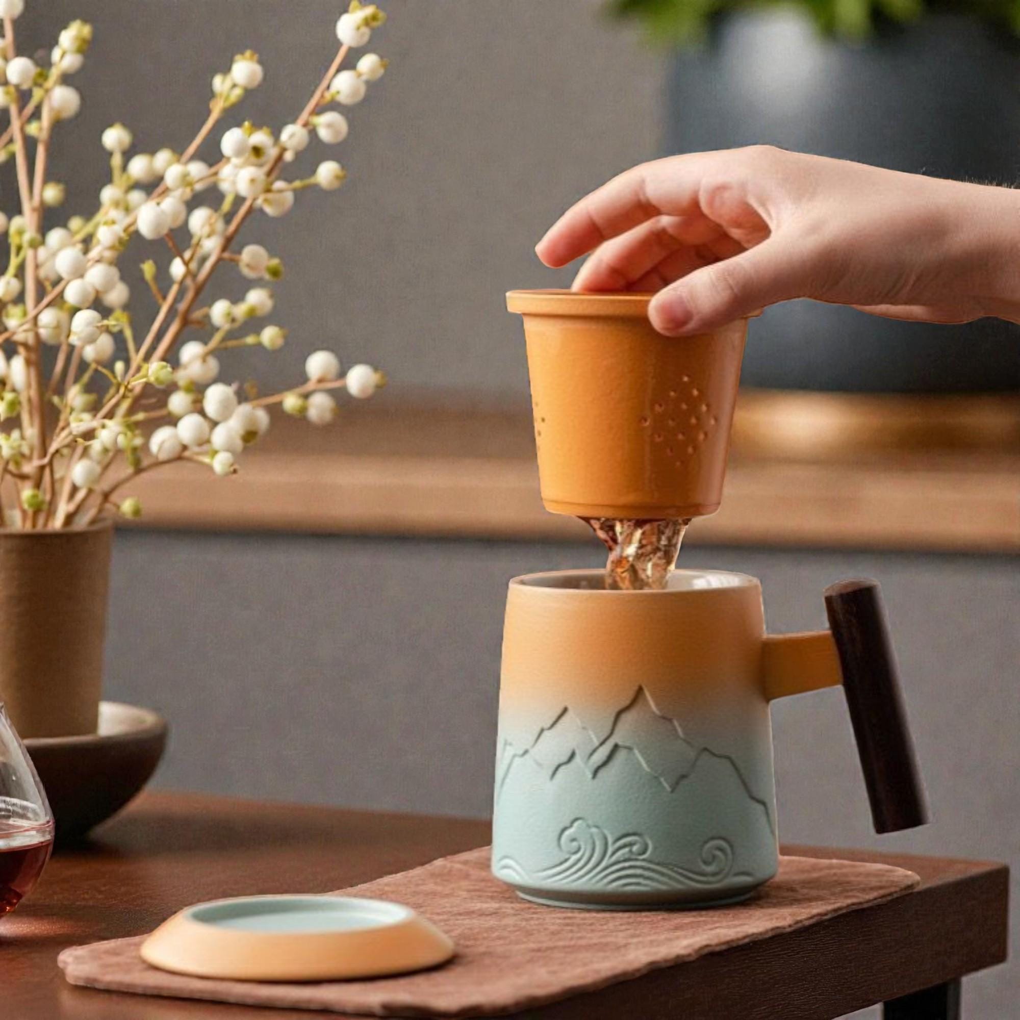 Handmade Japanese Ceramic Tea Infuser Mug Set – Minimalist Stoneware ...