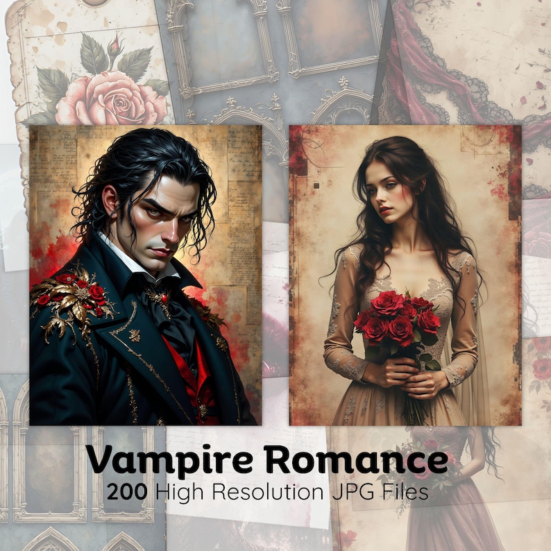 Vampire Romance Junk Journal Kit, Gothic Dark Romance Printable Pages ...