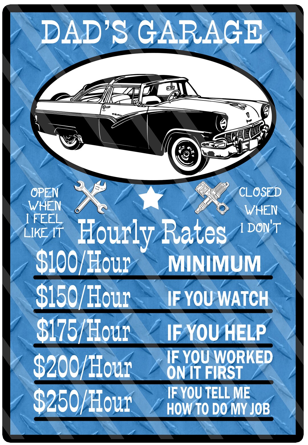 Garage Printable, Sublimation Graphic, Dad's Garage Hourly Rates, Retro ...