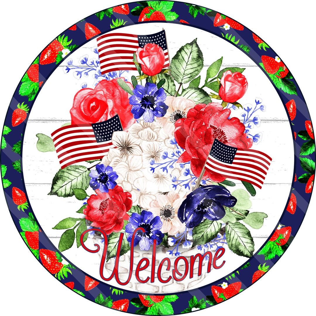 Patriotic Sign Printable, Sublimation Round Graphic, Patriotic Flowers ...