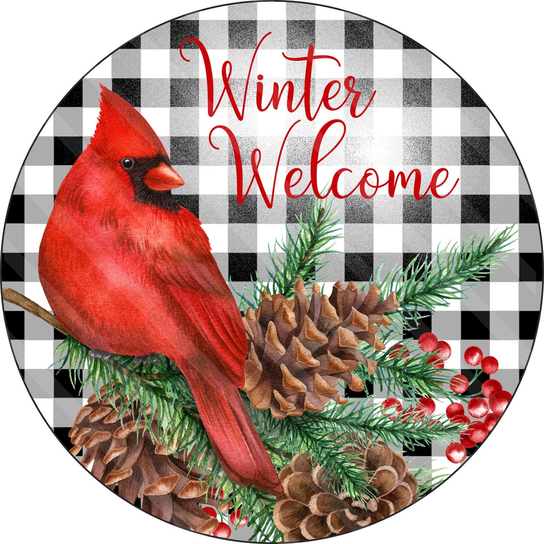 Christmas Printable Sublimation Graphic, Door Sign, Red Bird, Pinecones ...