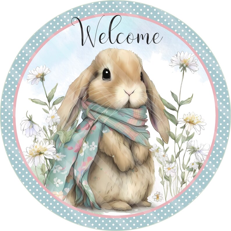 Bunny Printable Sublimation Graphic Round Door Hanger Sign - Etsy