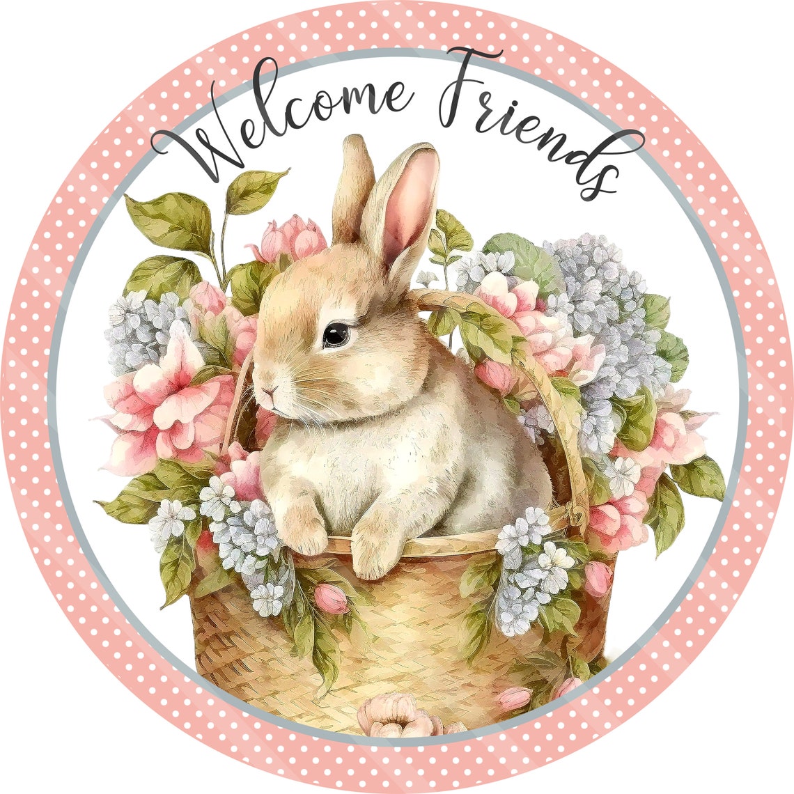 Bunny Printable Sublimation Graphic Round Door Hanger Sign - Etsy
