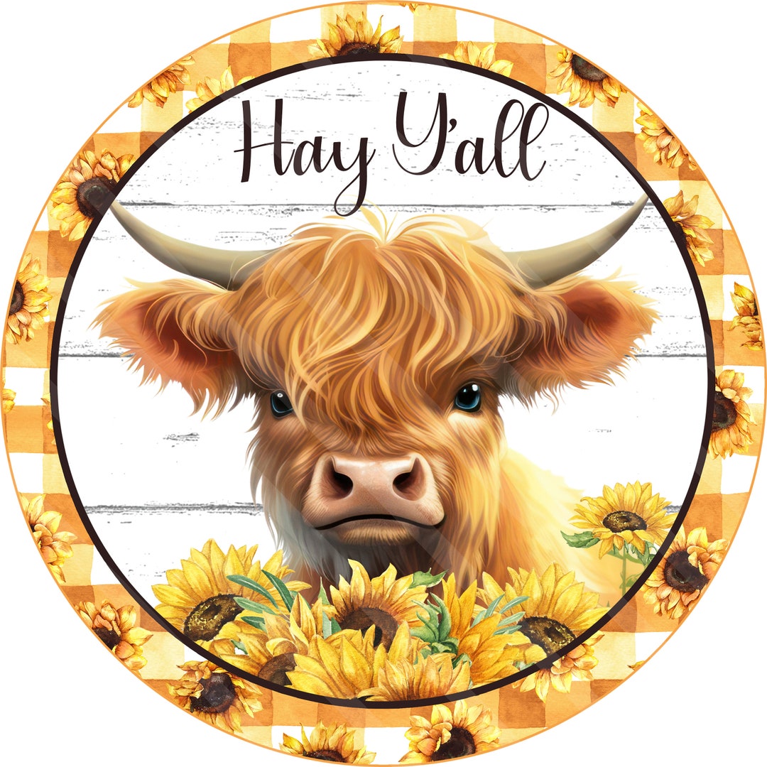 Highland Cow Printable, Sublimation Graphic, Round Door Sign, Cow With ...