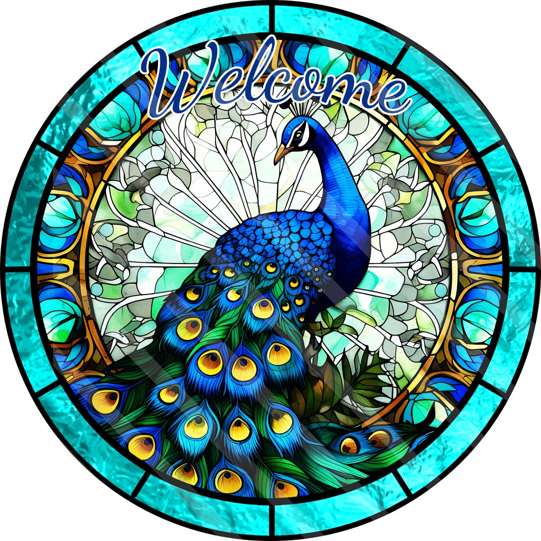 Peacock Faux Stained Glass Printable, Sublimation Graphic, Round Door ...