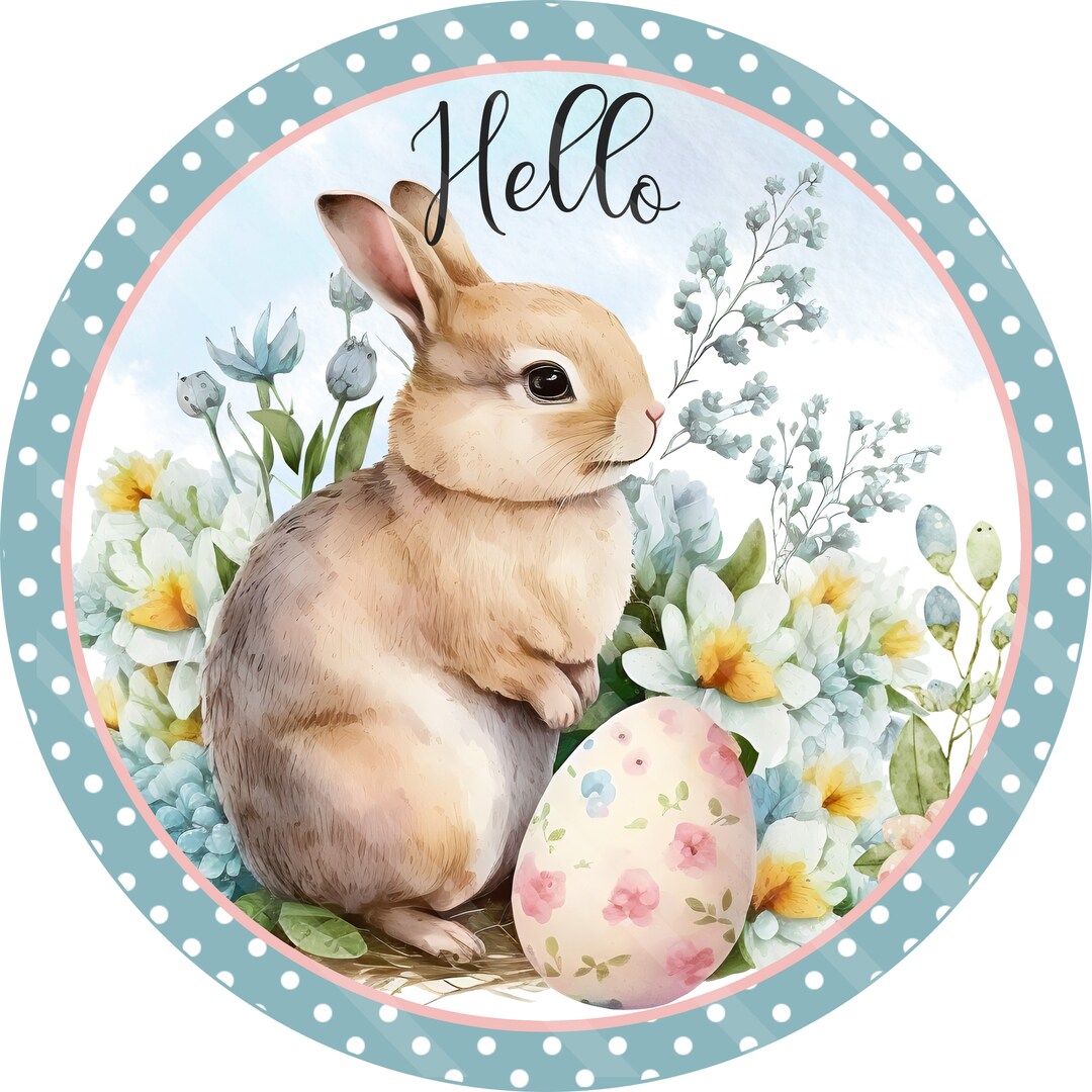 Bunny Printable Sublimation Graphic Round Door Hanger Sign - Etsy