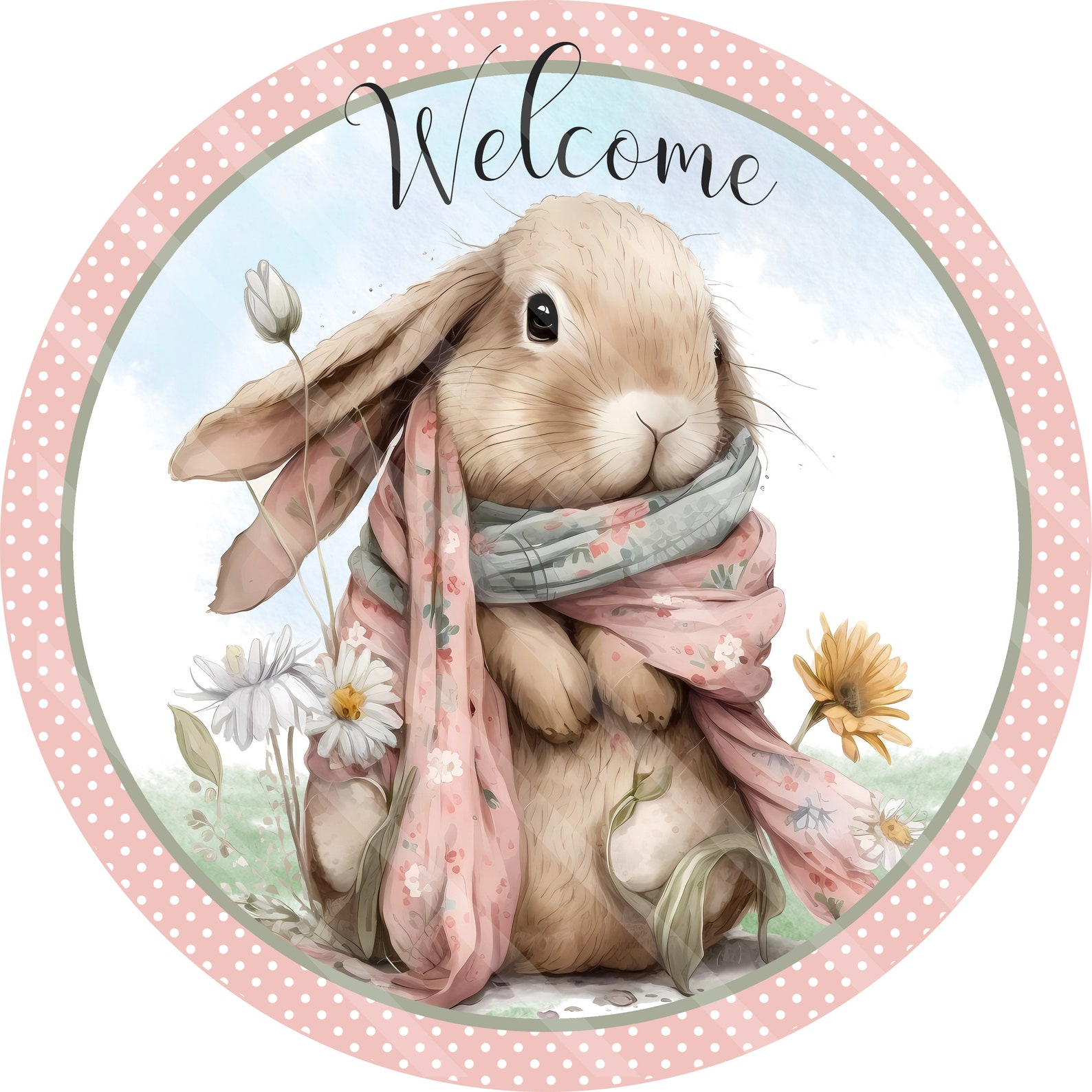 Bunny Printable Sublimation Graphic Round Door Hanger Sign - Etsy