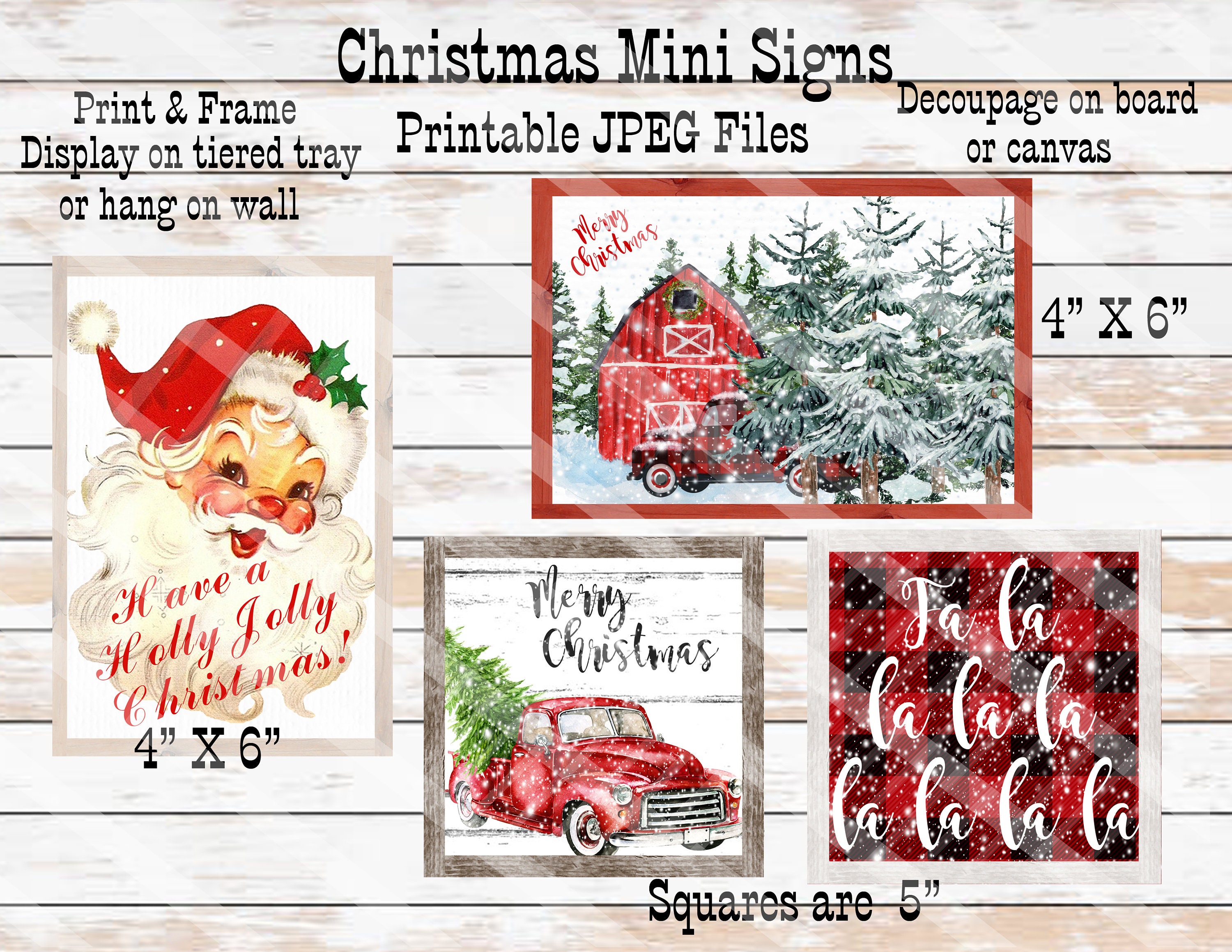 Christmas Printables Mini Signs 4 Styles Winter Scene Red | Etsy