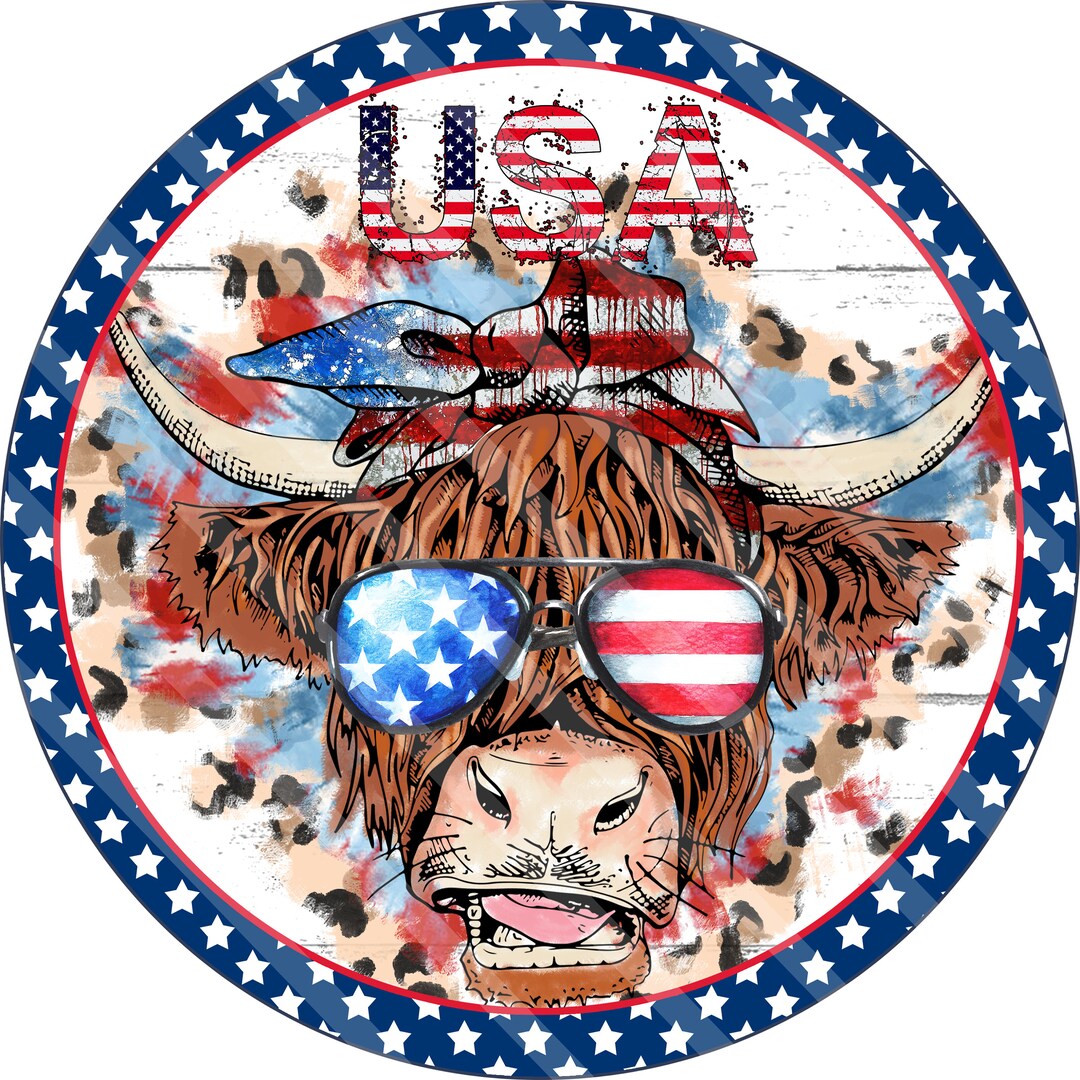 Summer Patriotic Steer Sign Printable, Sublimation Graphic, Round, USA ...