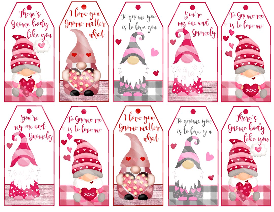 Valentine Tags Printable, Valentine Gnomes, Gift Tags, Digital Download ...