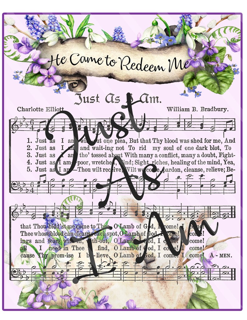 Inspirational Hymn Printable Sublimation Graphic Just as I - Etsy