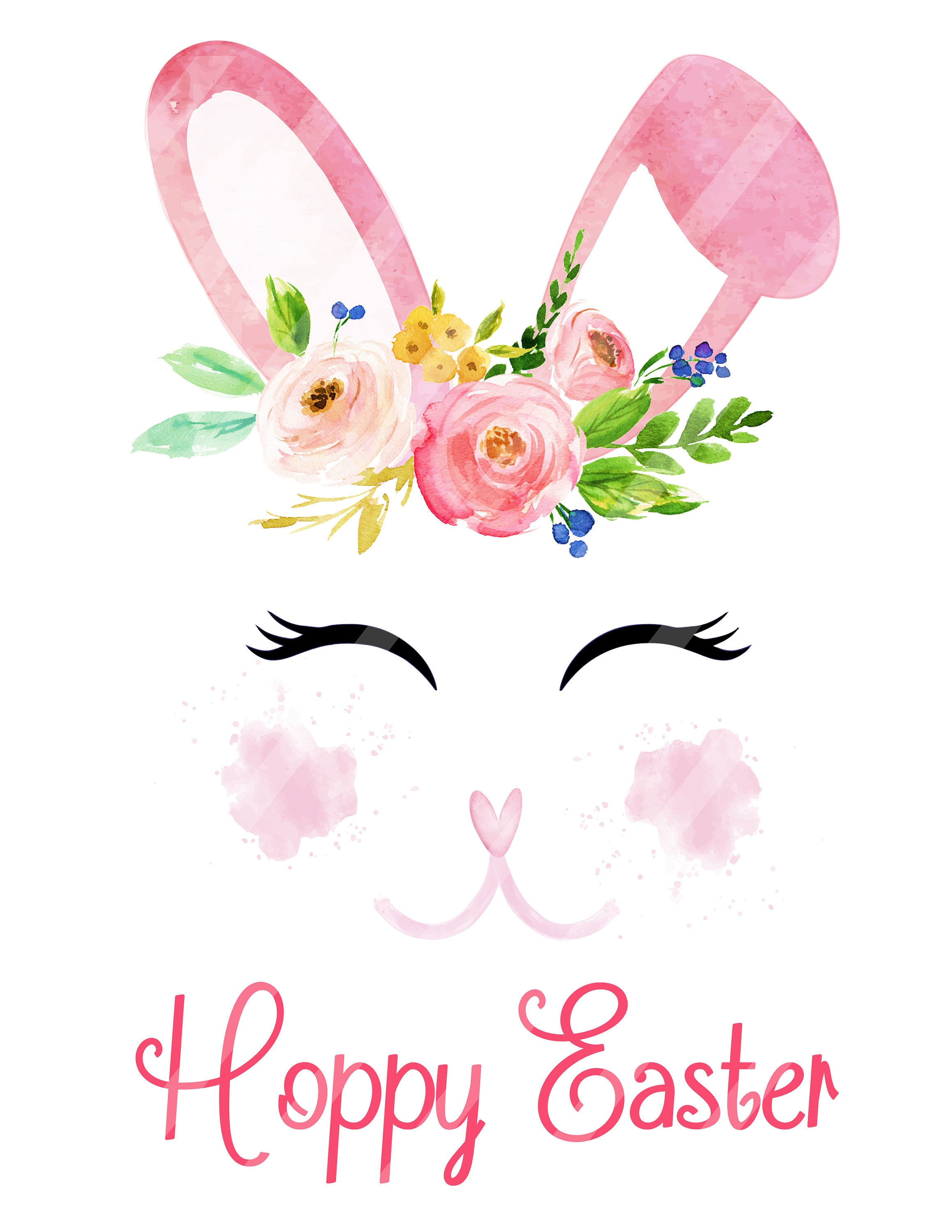 Easter Printable Bunny Pink Easter Bunny 2 Sizes Digital Etsy