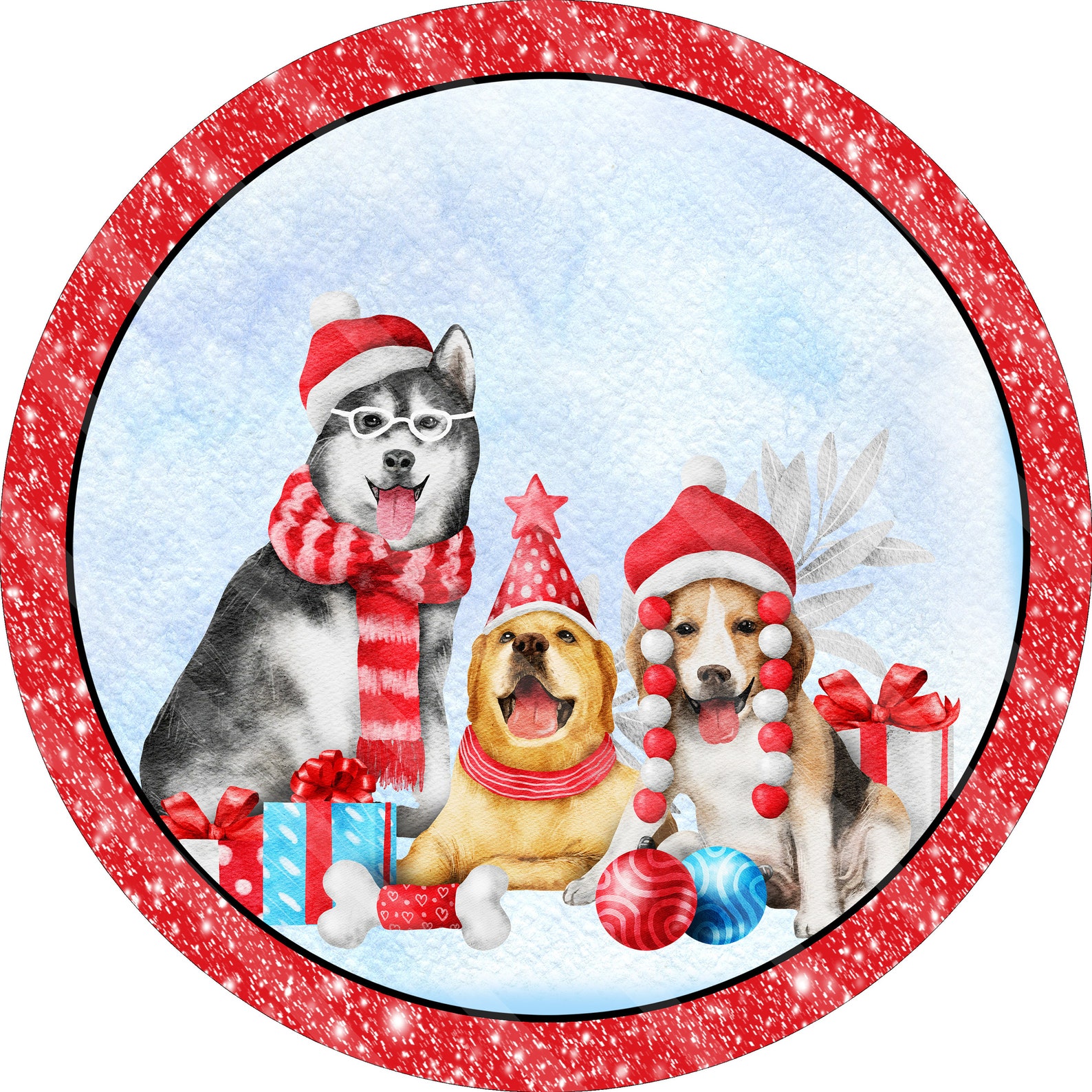 Canine Christmas Dog Printable Door Hanger Group of Dogs - Etsy