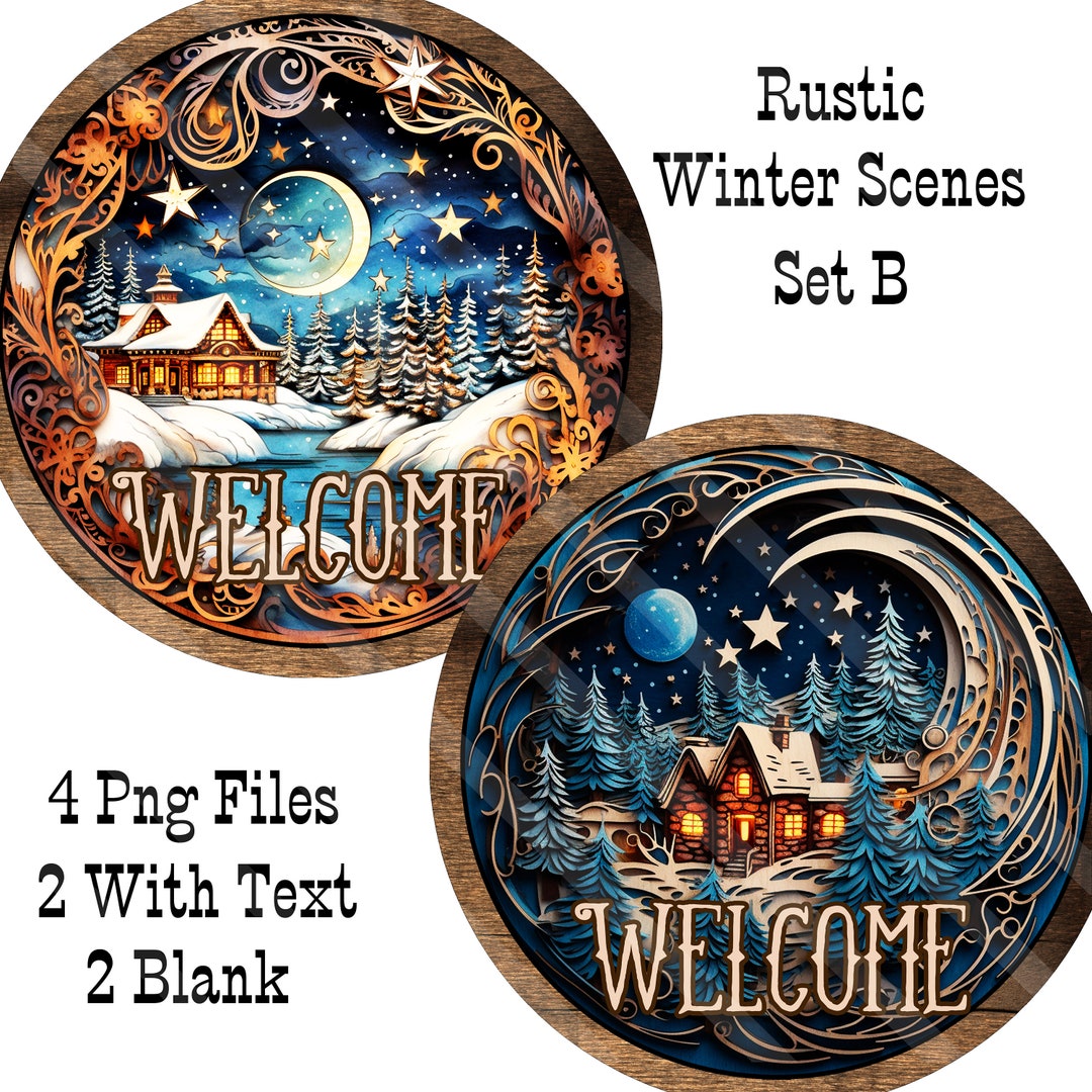 Rustic Winter Scenes, 3D Printable Sublimation Graphics, Door Sign ...