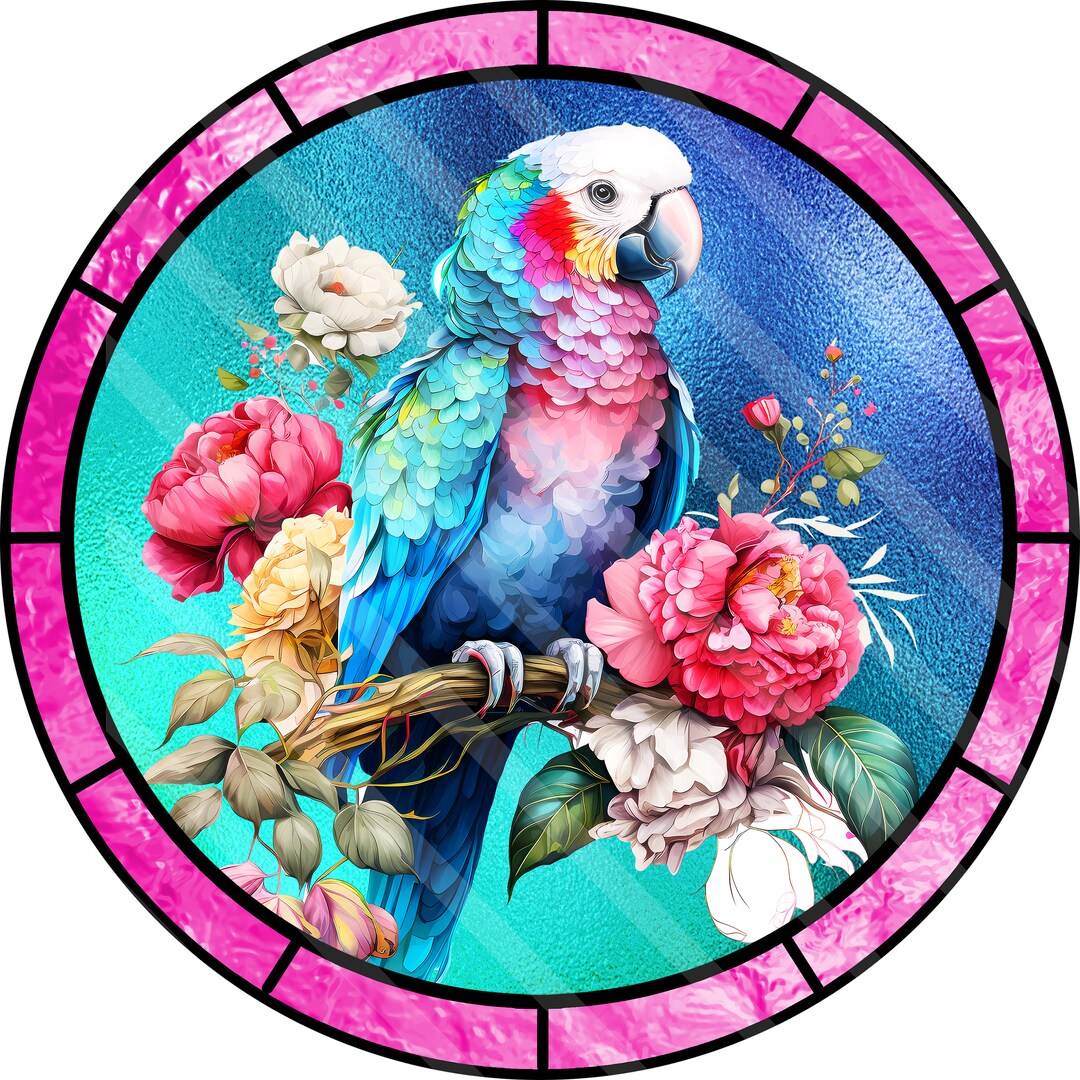 Loro falso vitral imprimible, gráfico de sublimación, letrero de puerta ...