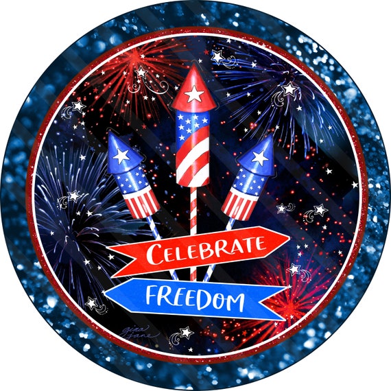 Patriotic Sign Printable Sublimation Graphic Round Rockets - Etsy