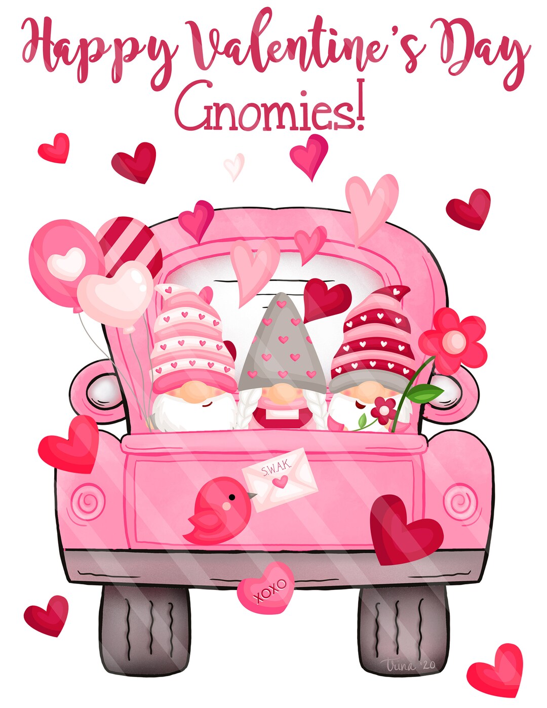 Valentine Gnomes Printable, Pink Truck, Digital Download, Valentine's ...