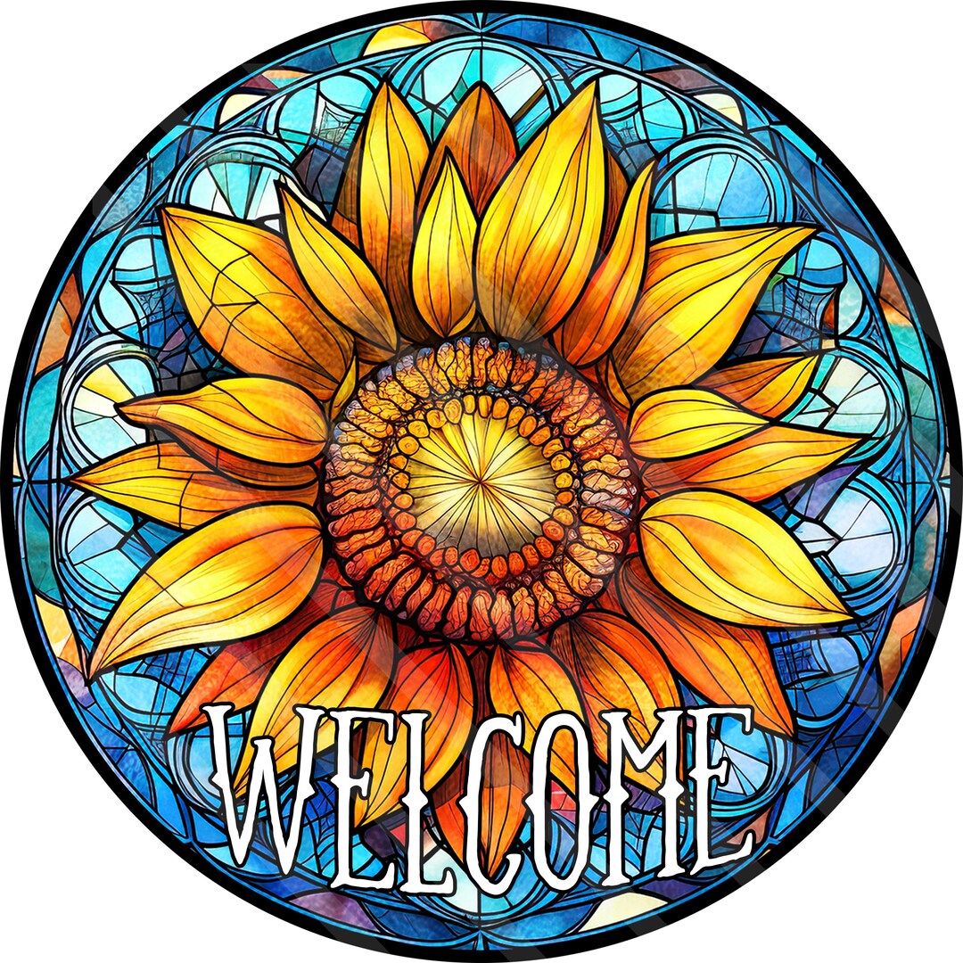 Sunflower Sign Printable Sublimation Graphic, Wall Art, Faux Stained ...