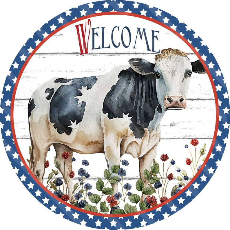 Patriotic Cow Printable Sublimation Graphic Round Farm Cow - Etsy