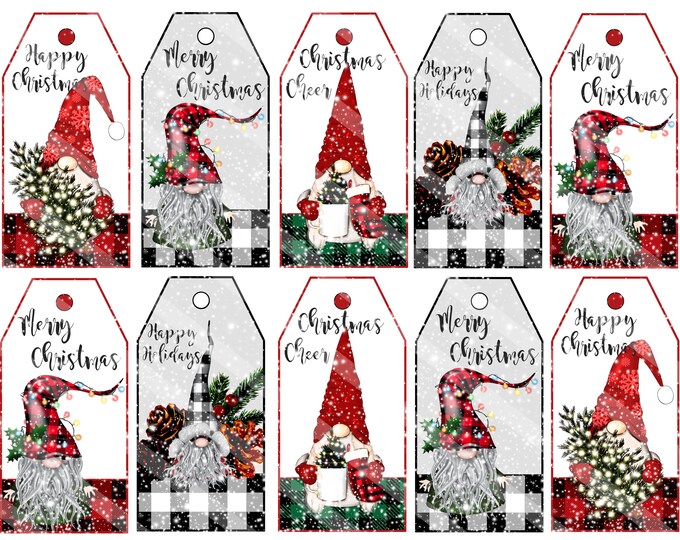 Christmas Tags Printable, Christmas Gnomes, Gift Tags, Digital Download ...