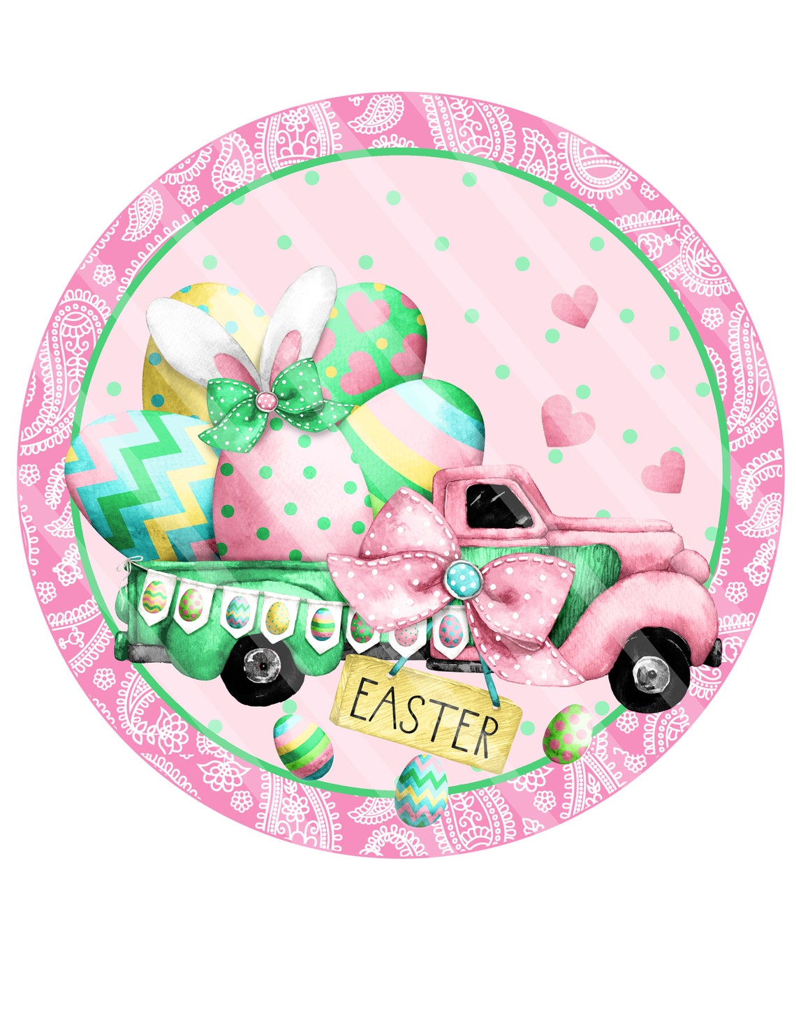 Easter Printable Sublimation Graphic Bunny Truck Eggs Pink | Etsy