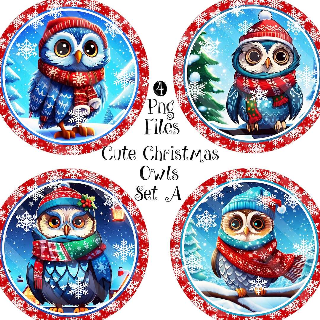 Christmas Owls, Printable Sublimation Graphics, Door Sign Design, Cute ...