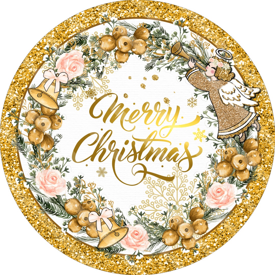 Christmas Angel Printable Door Hanger, Sublimation Graphic, Gold Angel ...