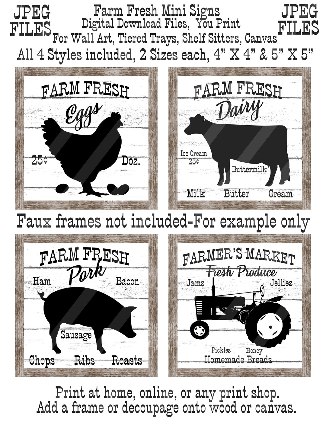 Farmhouse Printables, Mini Signs, Farm Fresh, 4 Styles, 2 Sizes, for ...