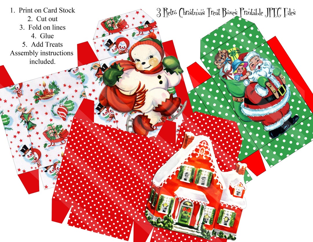 Retro Christmas Printable Treat Boxes, Digital Download JPEG Files ...