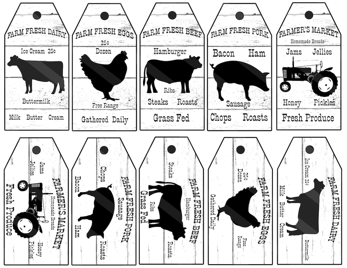 Farmhouse Printable Tags 10 Farm Tags Farm Animals and | Etsy
