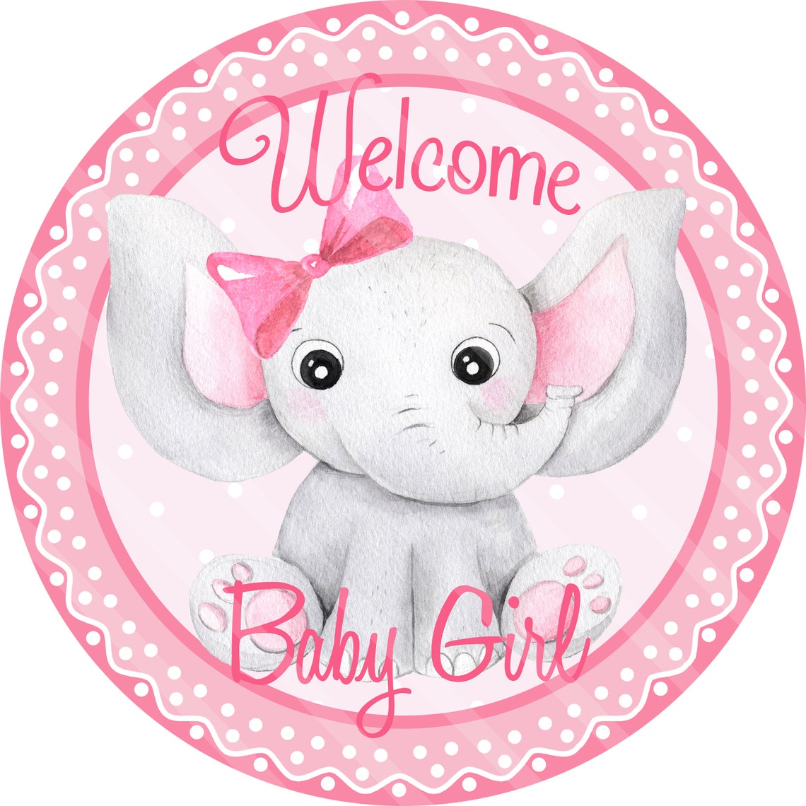 Little Elephant Baby Girl Birth Printable Round Graphic Door - Etsy