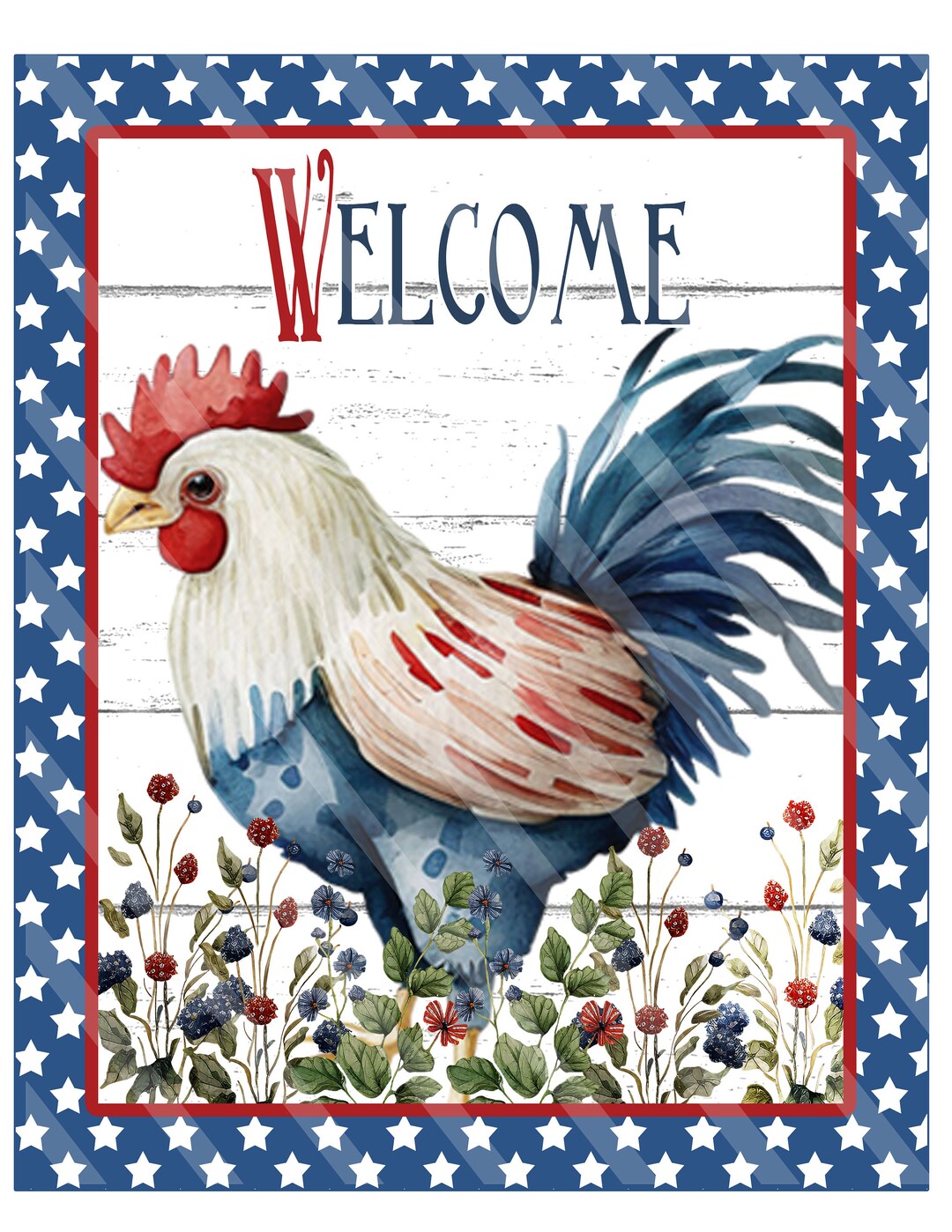 Patriotic Rooster Printable, Sublimation Graphic, Rectangle, Farm ...