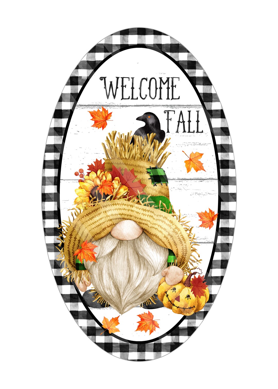 Fall Sign Printable Sublimation Graphic, Scarecrow Gnome, Welcome Fall ...