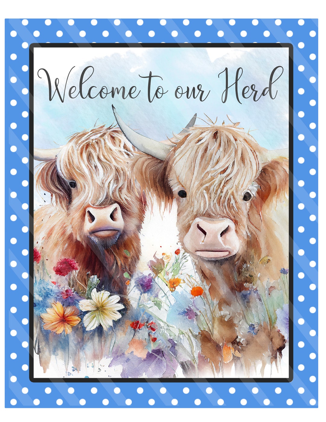 Highland Cows Printable, Sublimation Graphic, Rectangle Door Sign, Cows ...
