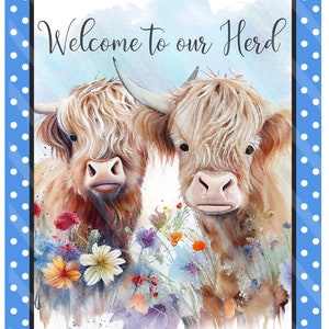 Highland Cows Printable, Sublimation Graphic, Rectangle Door Sign, Cows ...