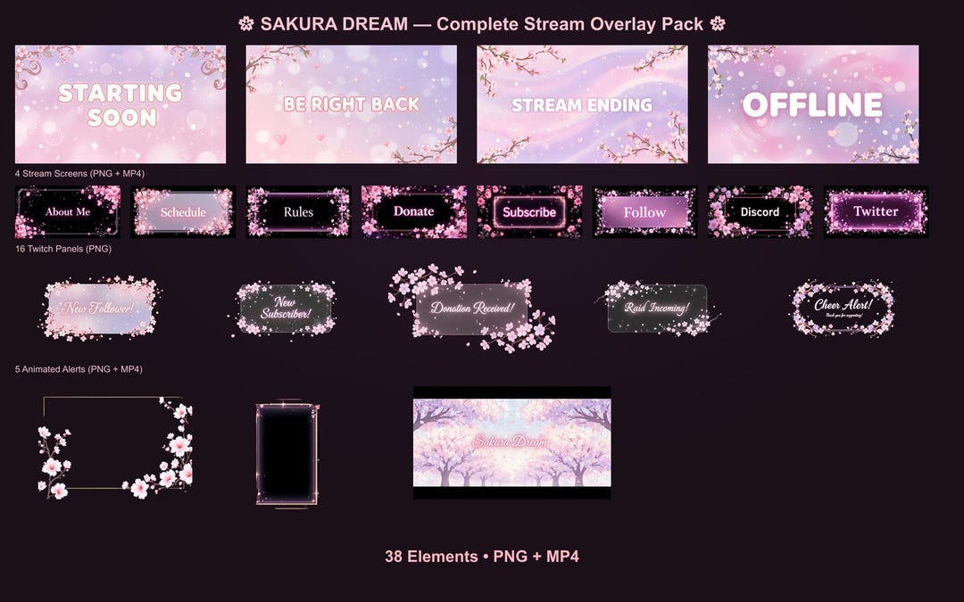 Sakura Anime Stream Overlay Pack / Pink Cherry Blossom Twitch Package ...