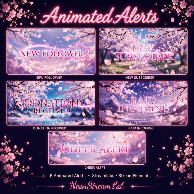 Sakura Stream Overlay Pack: Pink Cherry Blossom, Animated Kawaii Theme ...