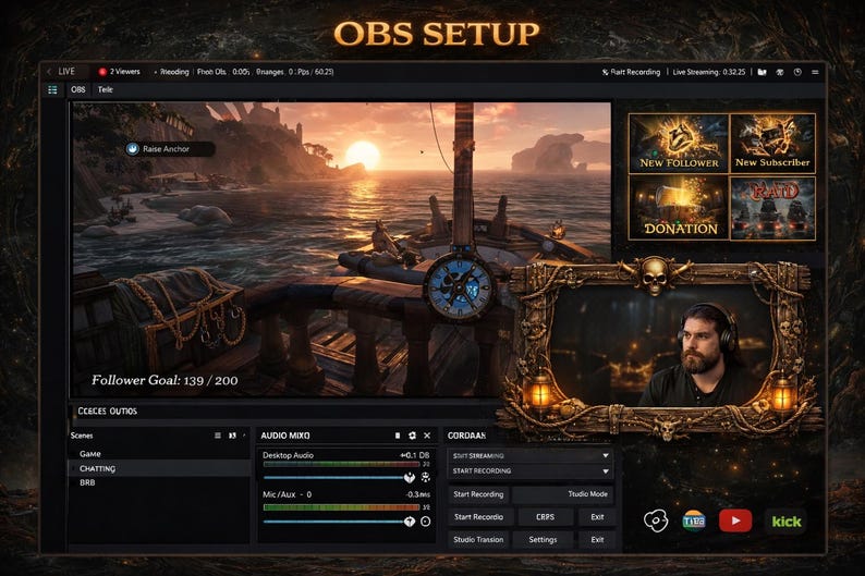 Pirate Ship Twitch Overlay Pack Animated Stream Screens Alerts Panels ...