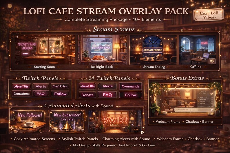 Lofi Cafe Cozy Stream Overlay for Twitch | Animated Lo-fi Screens ...