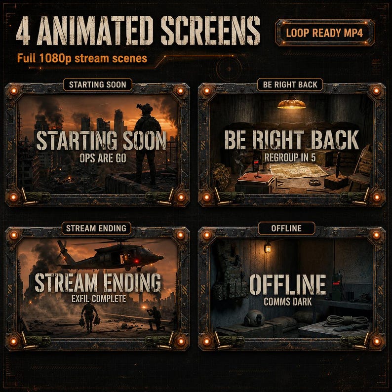 Tactical Military Stream Overlay Pack | Animated FPS War Twitch Youtube ...