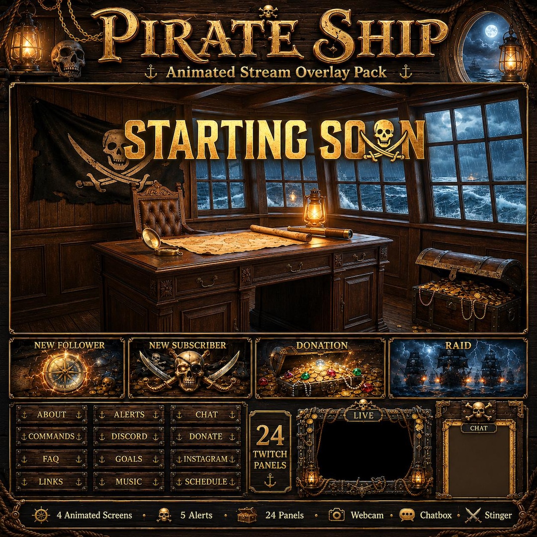 Pirate Overlay Pack | Animated Pirate Ship Twitch Stream Screens Alerts ...