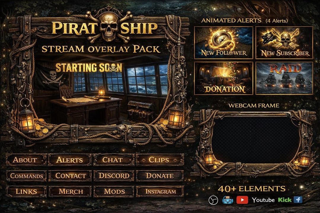 Pirate Ship Twitch Overlay Pack Animated Stream Screens Alerts Panels ...